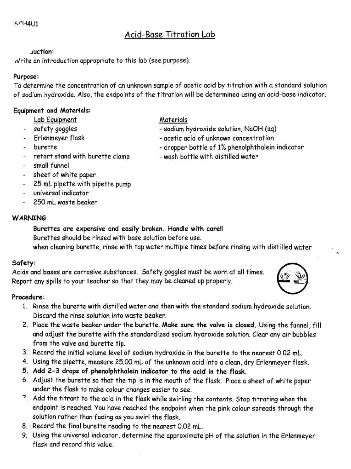 Acetic Acid Titration Lab (Chem 101): Procedure & Observations - Studocu