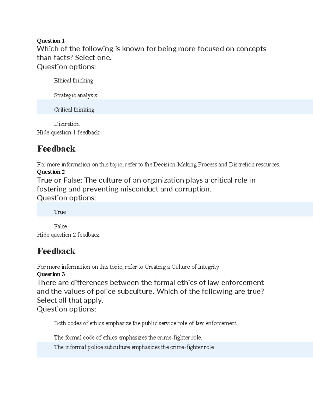 Module 2 Check Knowledge: Ethics in Law Enforcement - Studocu
