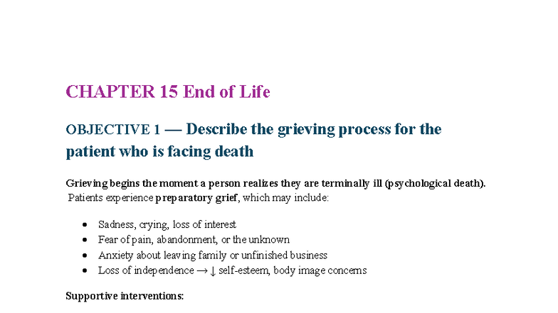 Lifespan CH. 15: Understanding the End of Life and Grieving Process ...