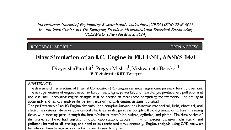 Simulation of IC Engines in ANSYS 14.0 - Research Article - Studocu