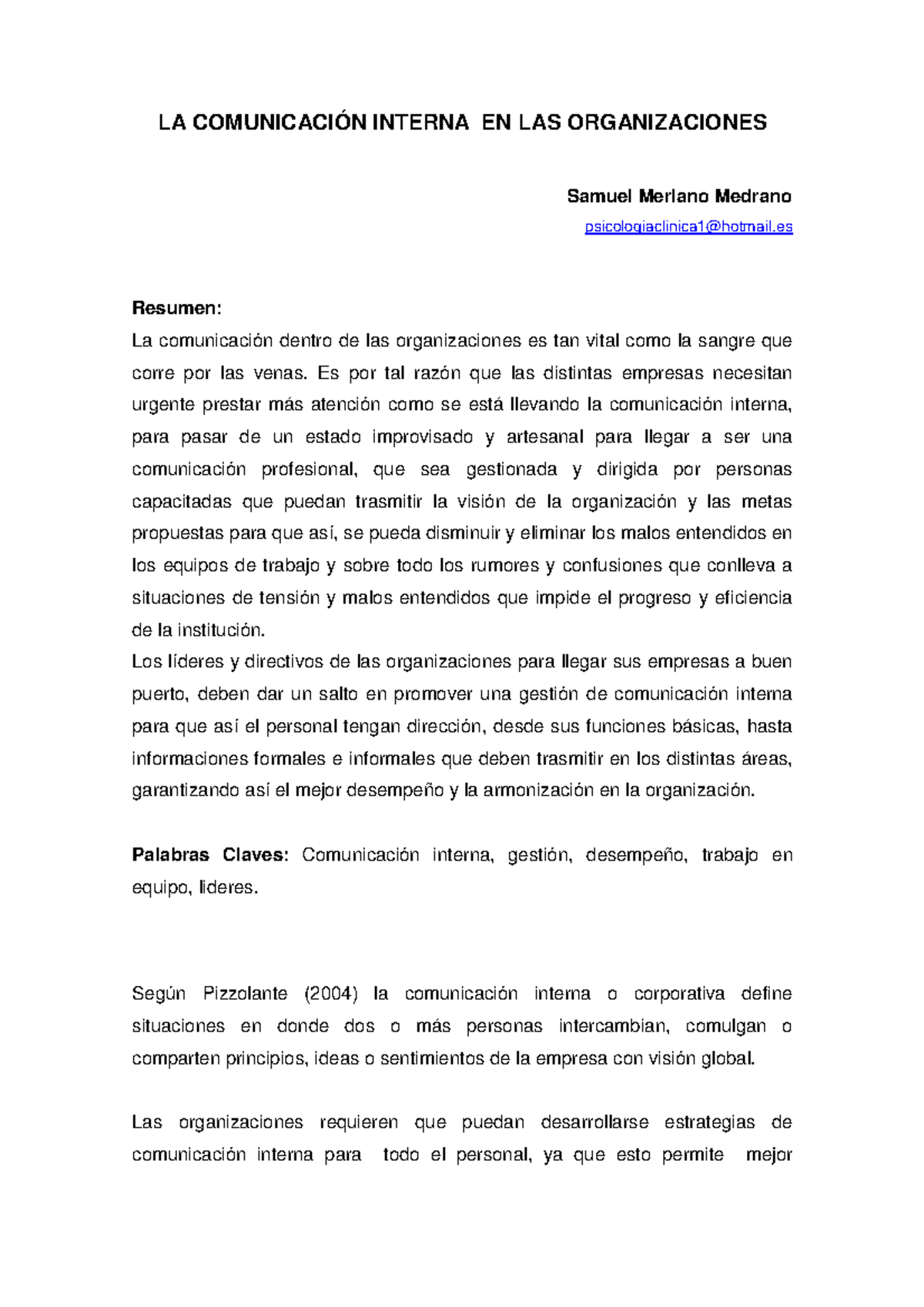LA COMUNICACIÓN INTERNA EN LAS ORGANIZACIONES - SMEDRANO - Studocu