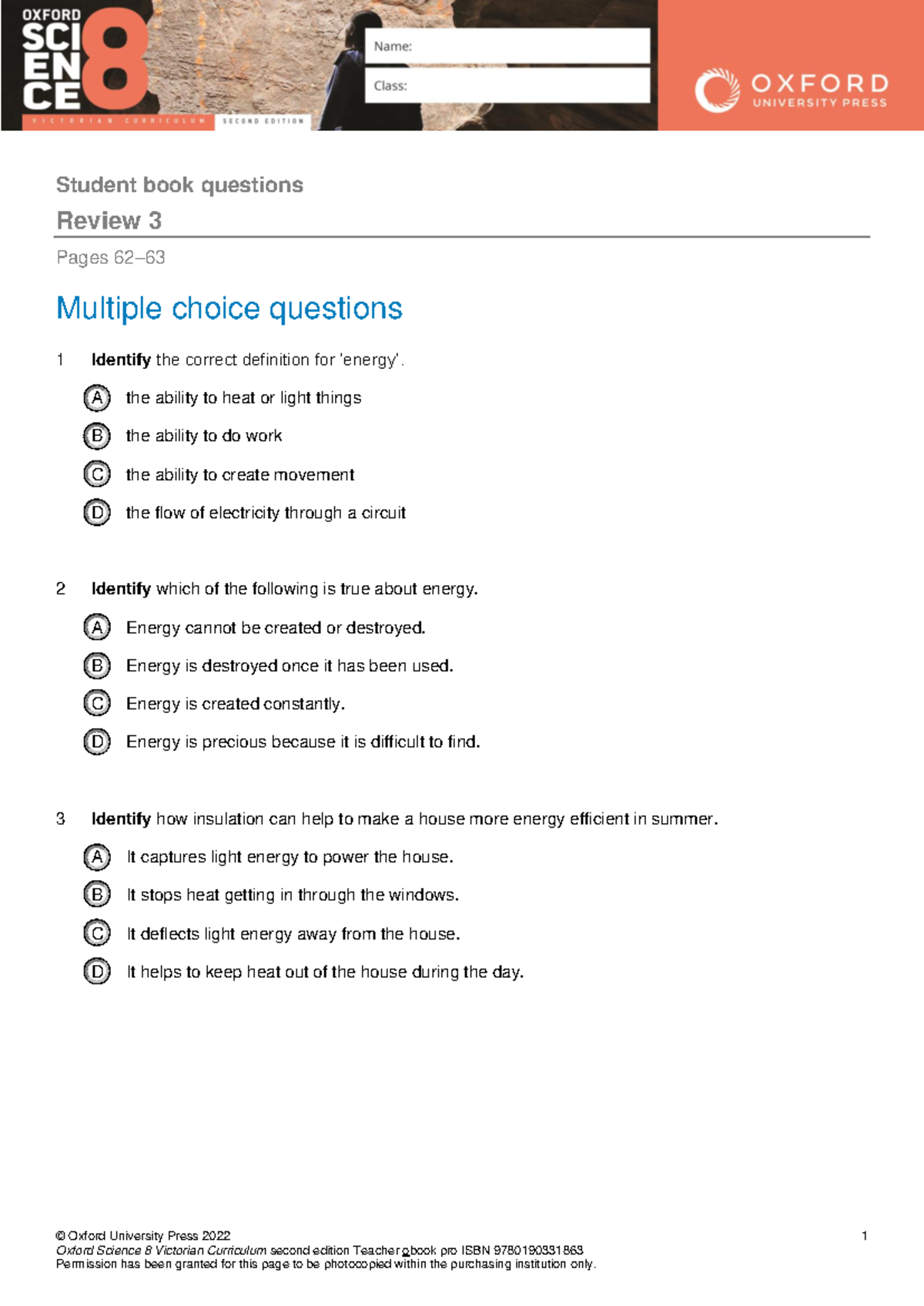 Energy Worksheet - Practice Questions for Science 8 Curriculum - Studocu