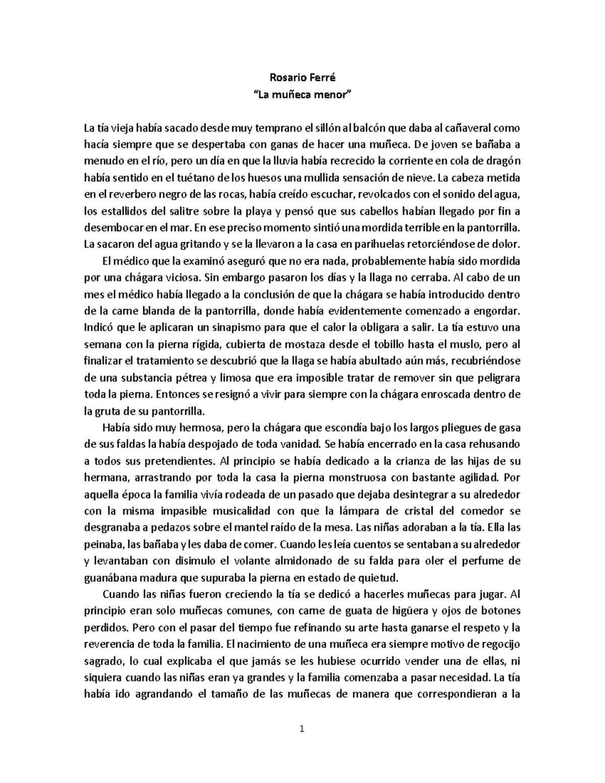 La muñeca menor: Un cuento de Rosario Ferré - Studocu