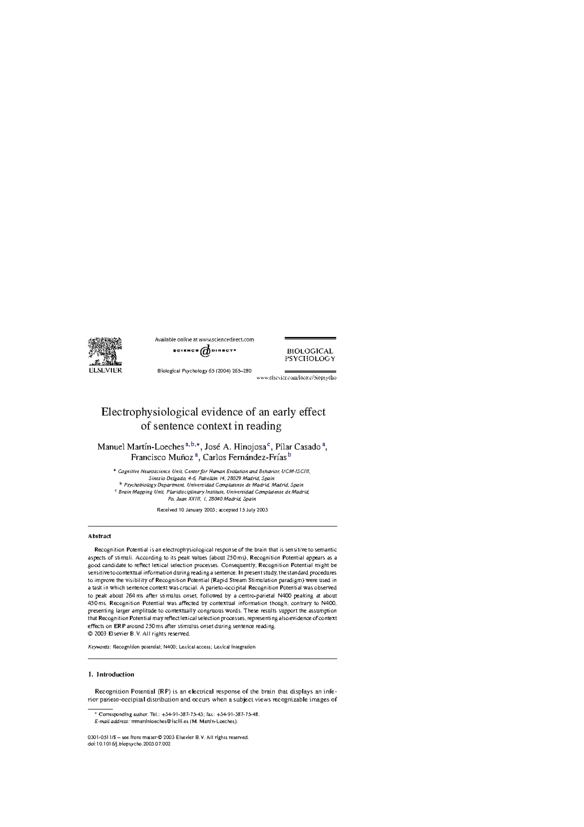 Electrophysiological Study on Reading Context: RP and N400 Effects ...