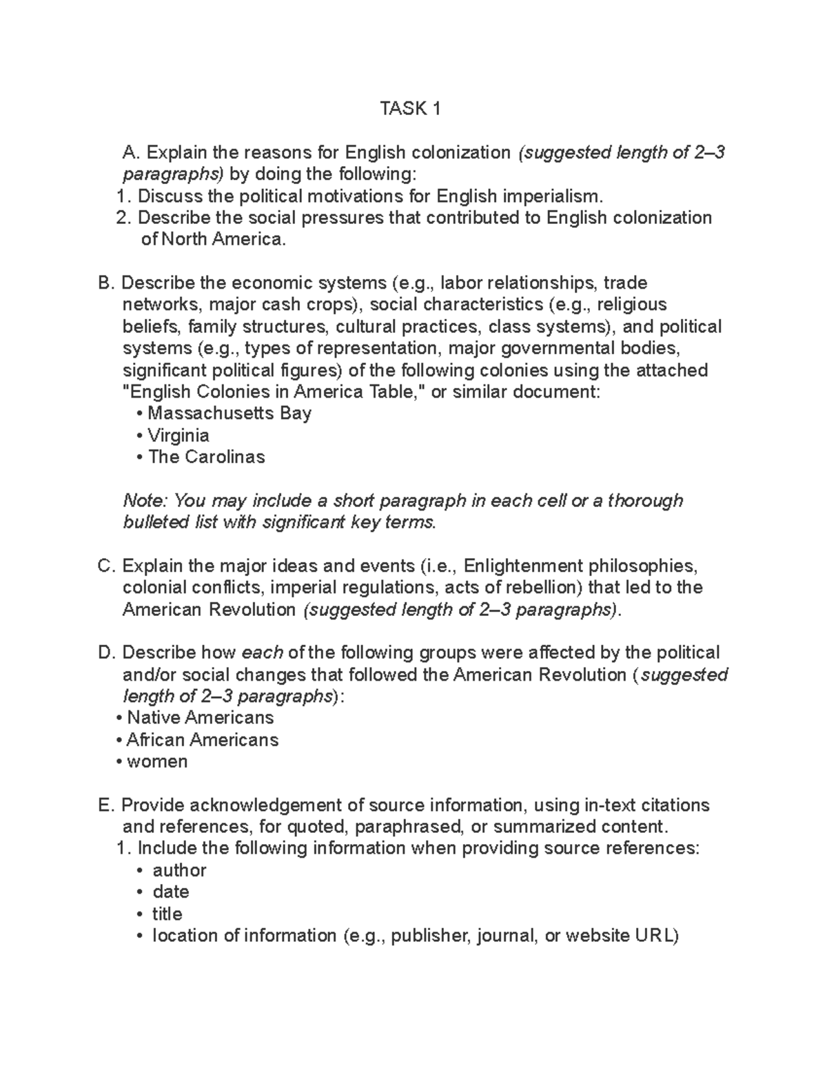 TASK 1 US History - Grade: A - TASK 1 A. Explain the reasons for ...