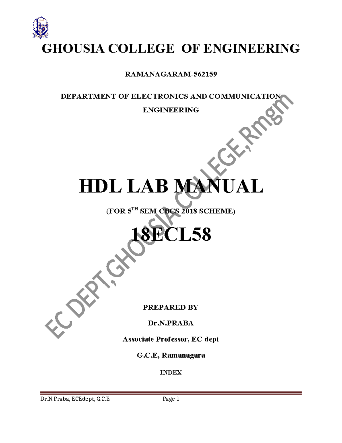 18ECL58 HDL Lab Manual for 5th Sem Electronics Engineering - Studocu