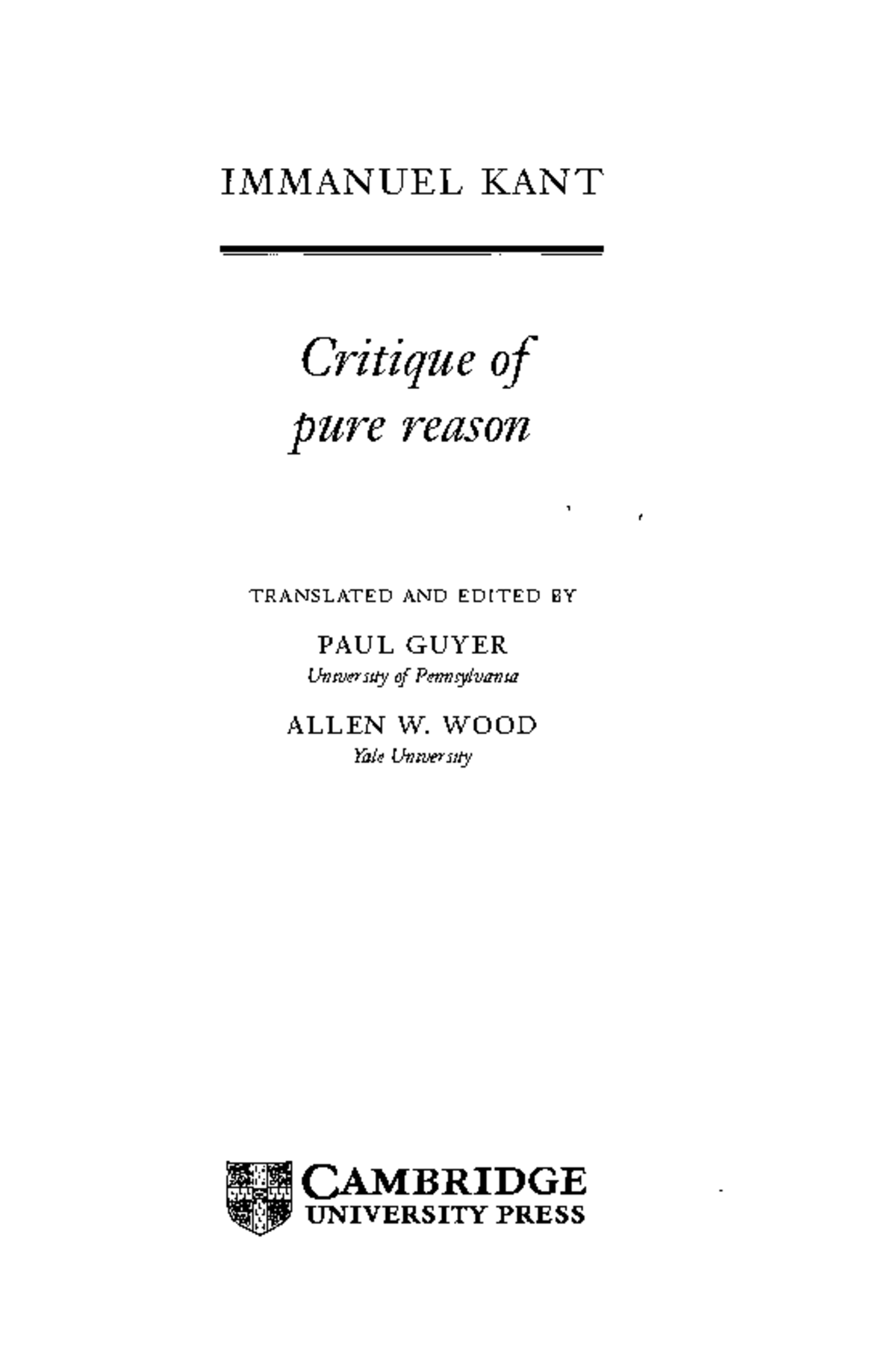 Critique of Pure Reason: Introduction and Analytic vs. Synthetic ...