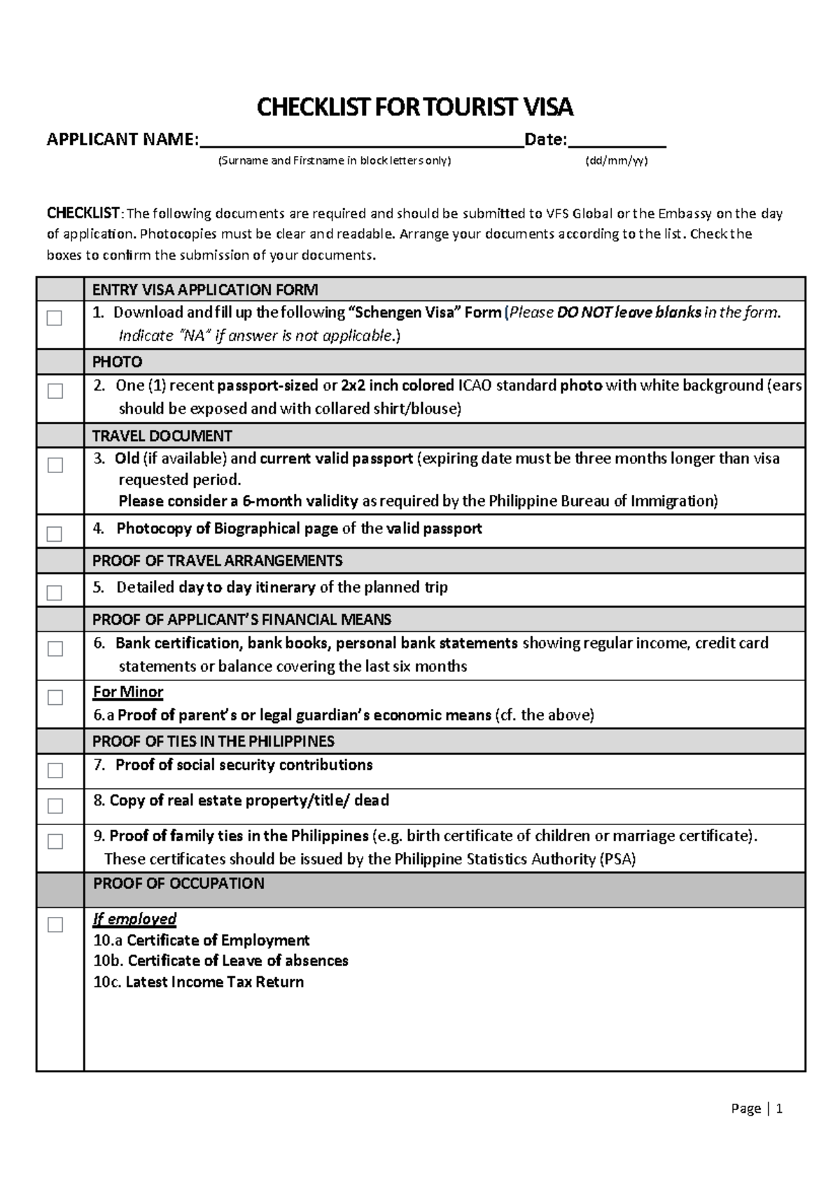 Italy-Netherlands-France - Page | 1 CHECKLIST FOR TOURIST VISA ...