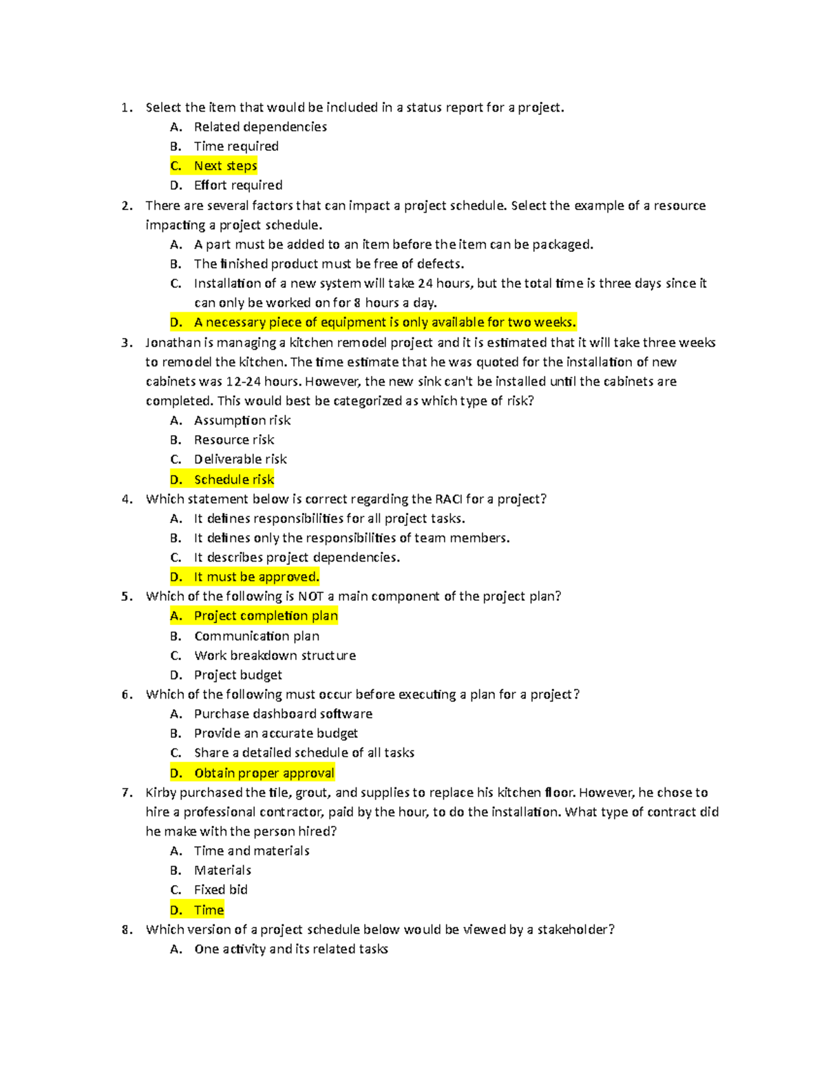 Project Management Unit 2 Practice Mileston 2 - Select the item that ...