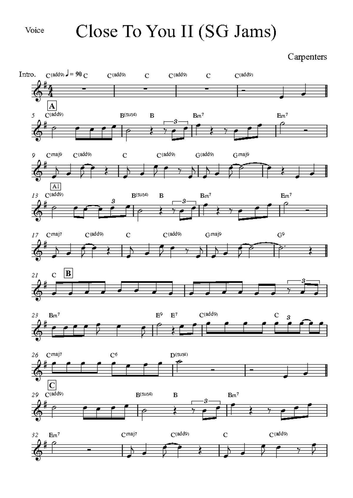 Close To You II (SG Jams) - Voice & Piano Notation - Studocu