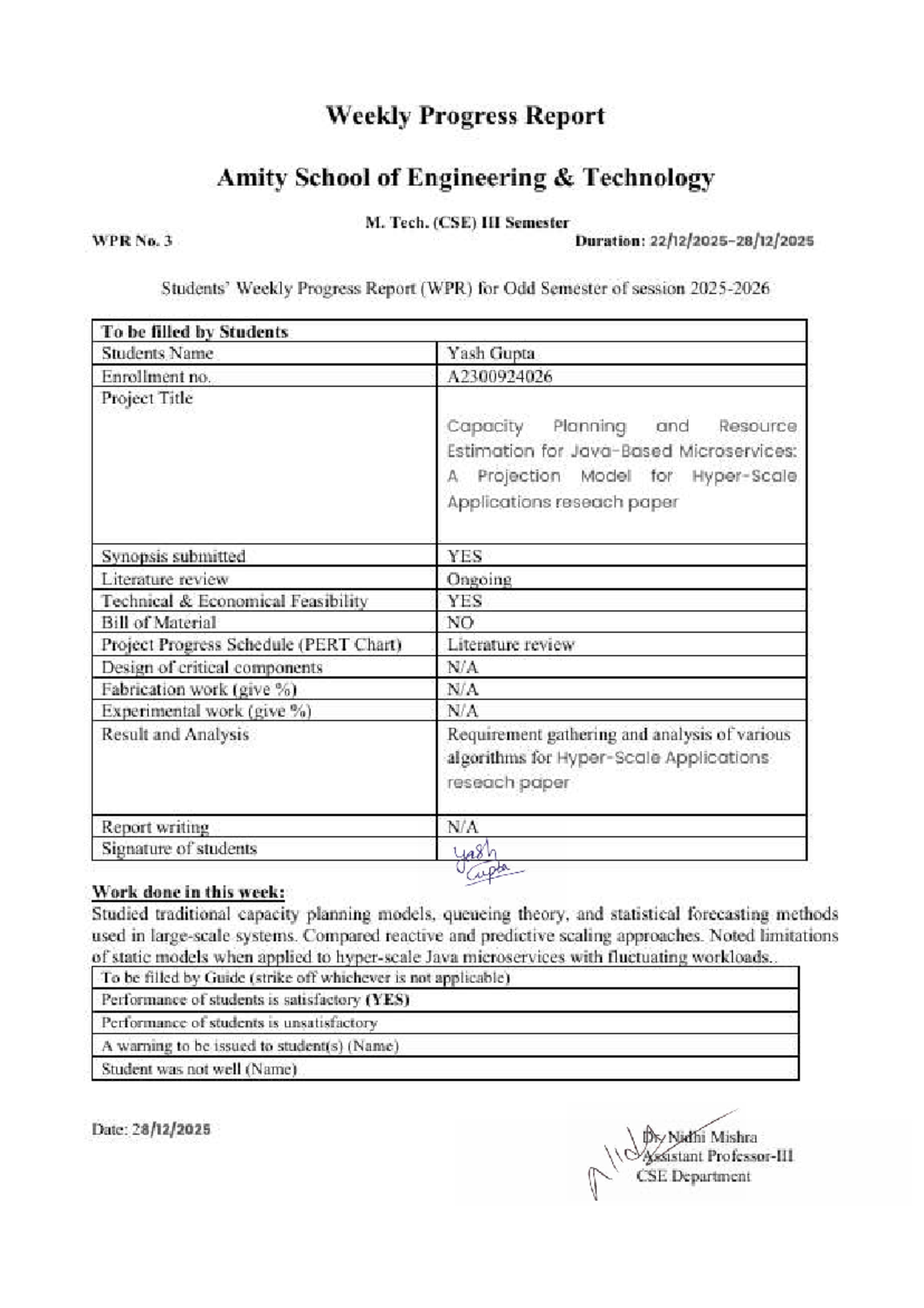 Weekly Progress Report WPR No. 3 - M. Tech. (CSE) Project Update - Studocu