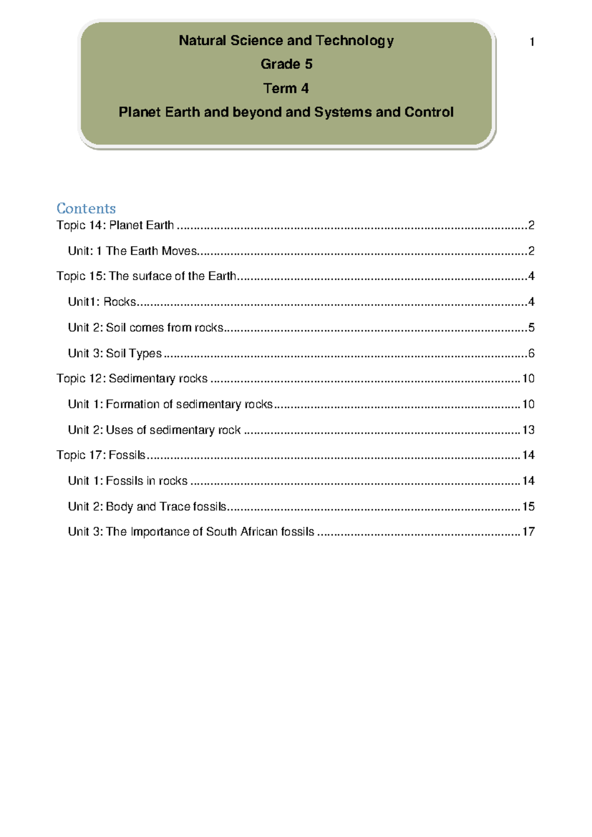Grd 5 NS & Tech T4 2018: Planet Earth & Fossils Overview - Studocu