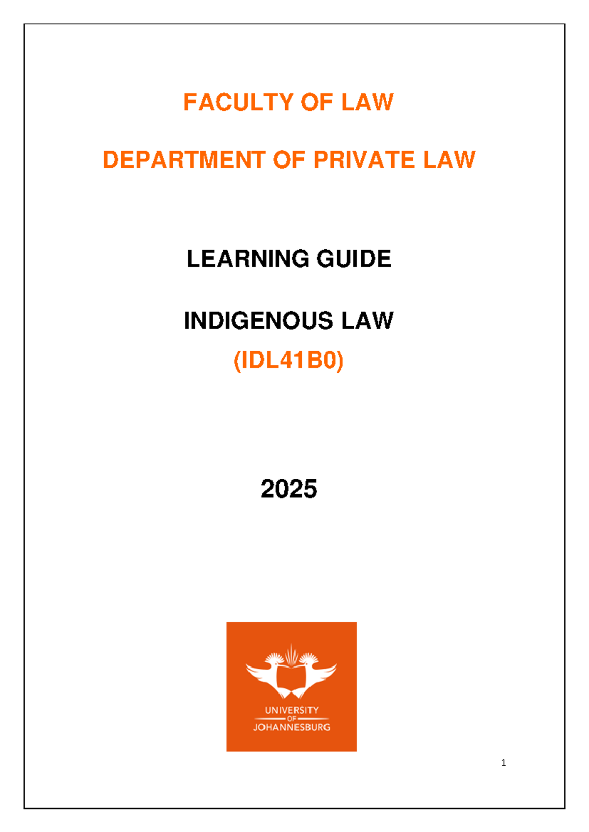 Indigenous Law Learning Guide (IDL41B0) - Assessment & Study Units ...