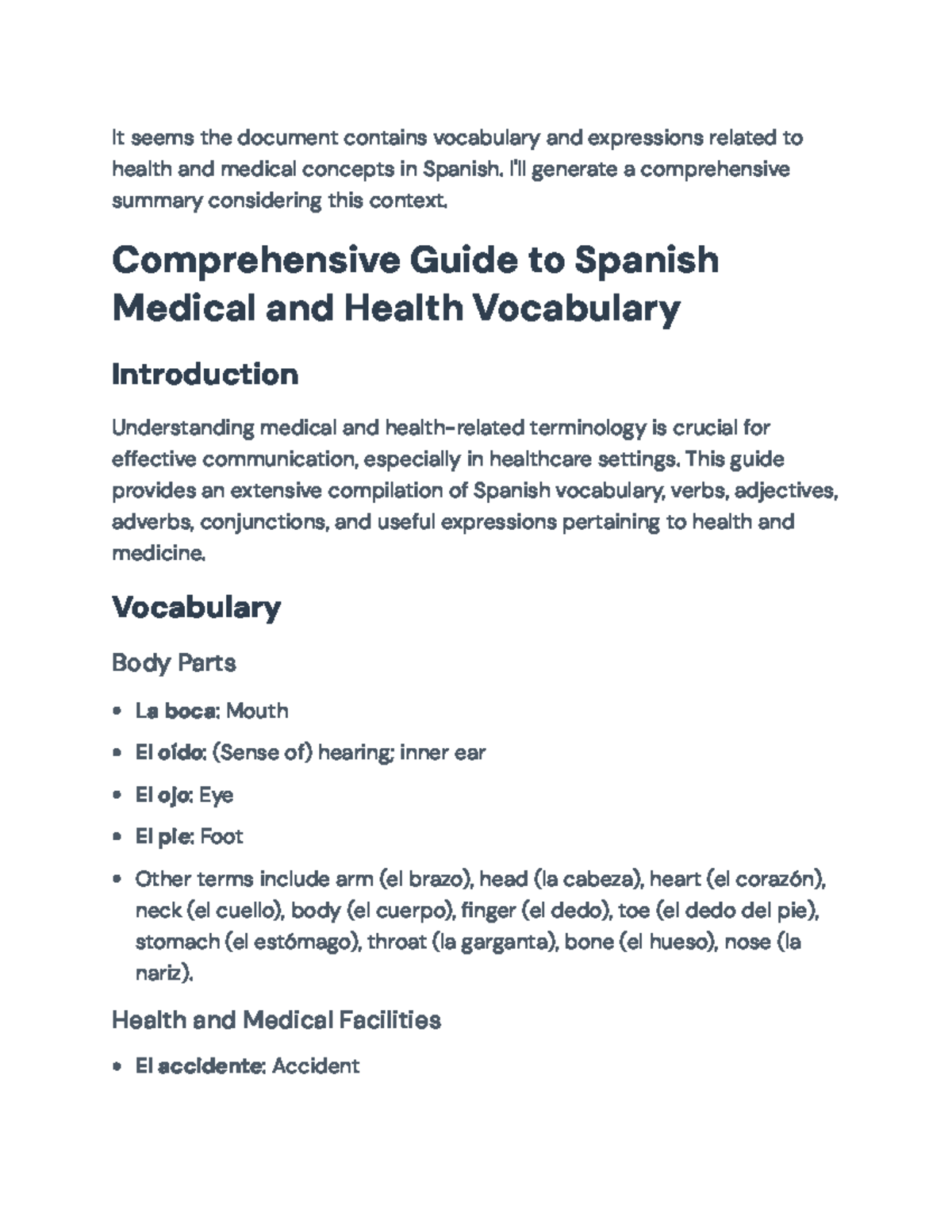 Comprehensive Guide to Spanish Medical Vocabulary for Healthcare ...