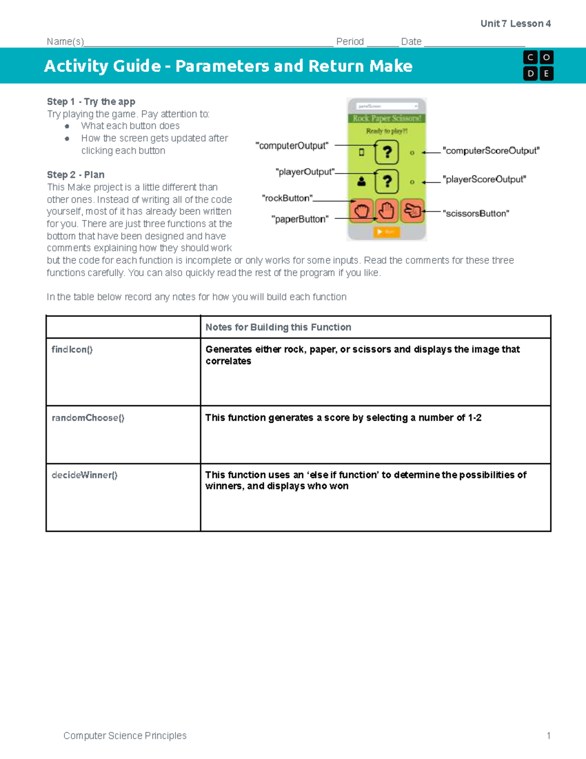 Activity Guide - Params & Return Make - Unit 7 Lesson 4 - Studocu