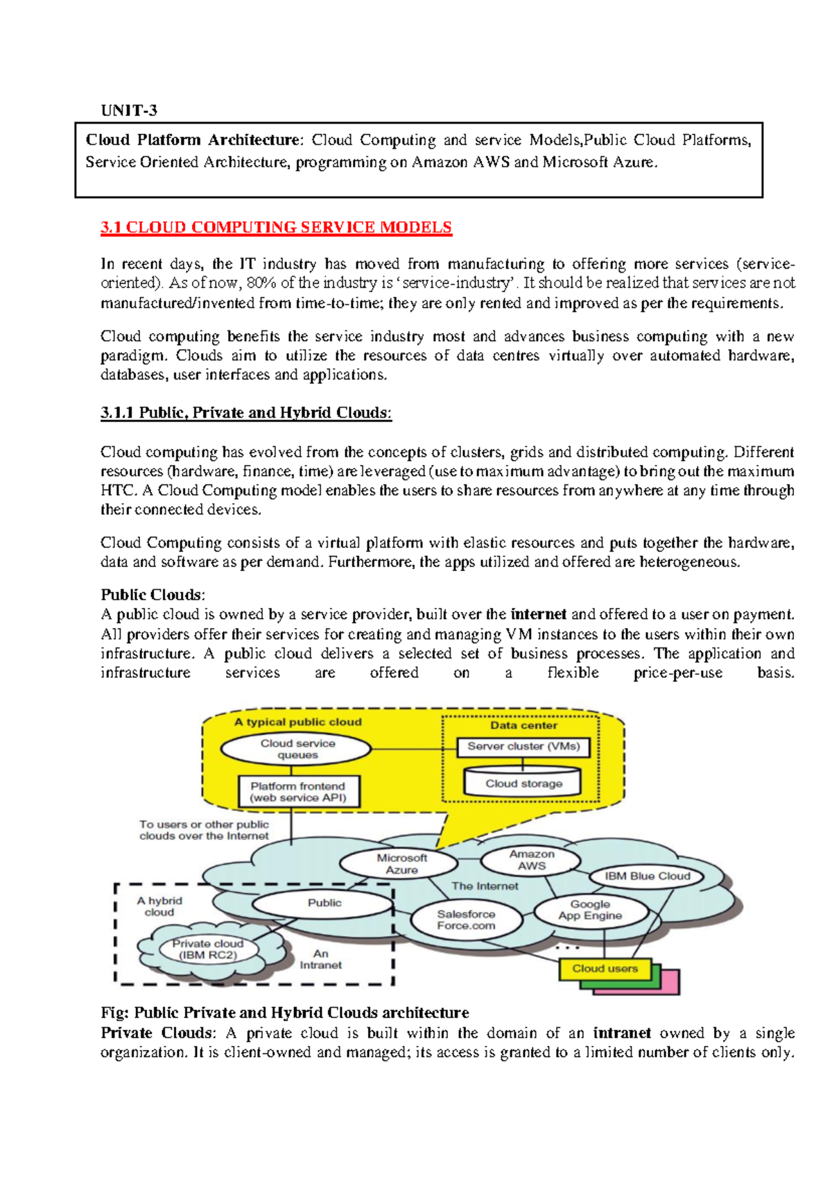 CC UNIT-3: Cloud Platform Architecture and Service Models Overview ...