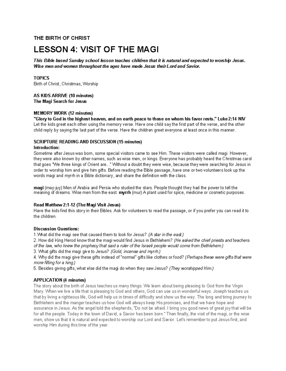 December 22nd - THE BIRTH OF CHRIST LESSON 4: VISIT OF THE MAGI This ...