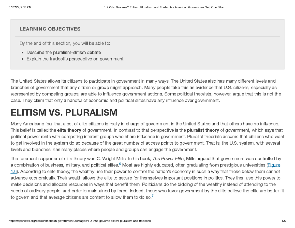 American Government 3e: Elitism vs. Pluralism & Trade-offs Explained ...