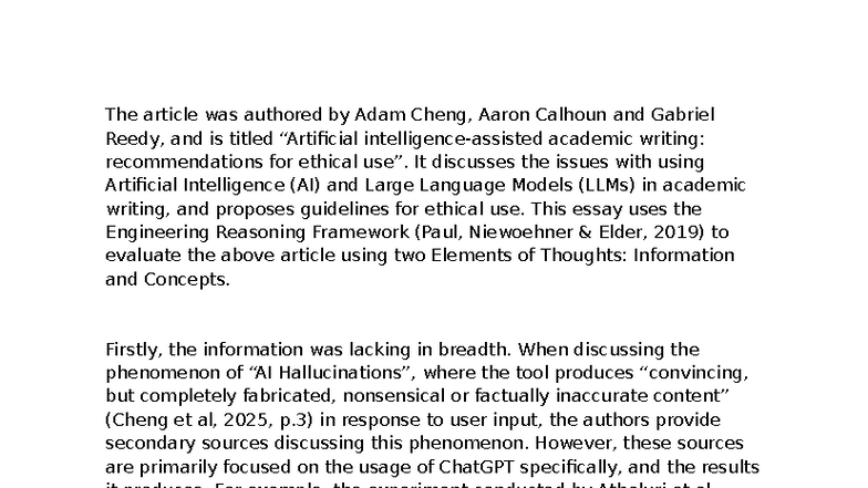 ES2631 CA3 Article Critique: Ethical Use of AI in Academic Writing ...