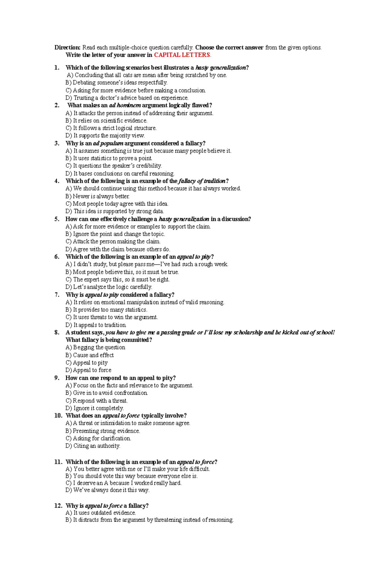 LONG QUIZ ON LOGICAL FALLACIES IN IPHP - Studocu