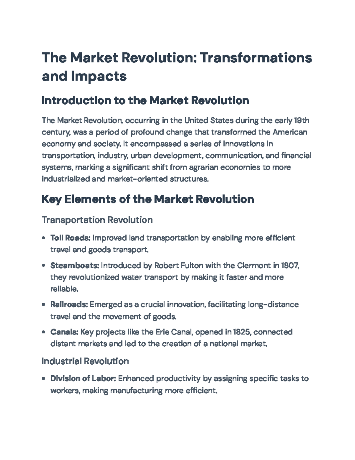 The Market Revolution: Transformations and Impacts (HIST 101) - The ...