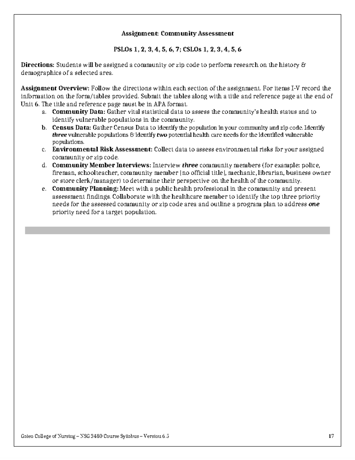 Community health assessment - Assignment: Community Assessment PSLOs 1 ...