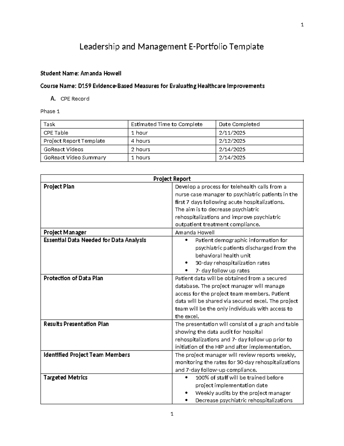 D159 CPE Record: Leadership and Management E-Portfolio Template - Studocu