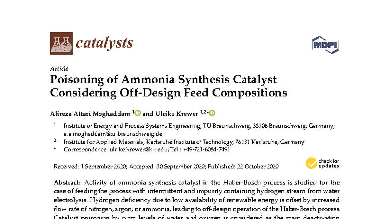 Poisoning of Ammonia Synthesis Catalyst: Impact of Feed Compositions ...
