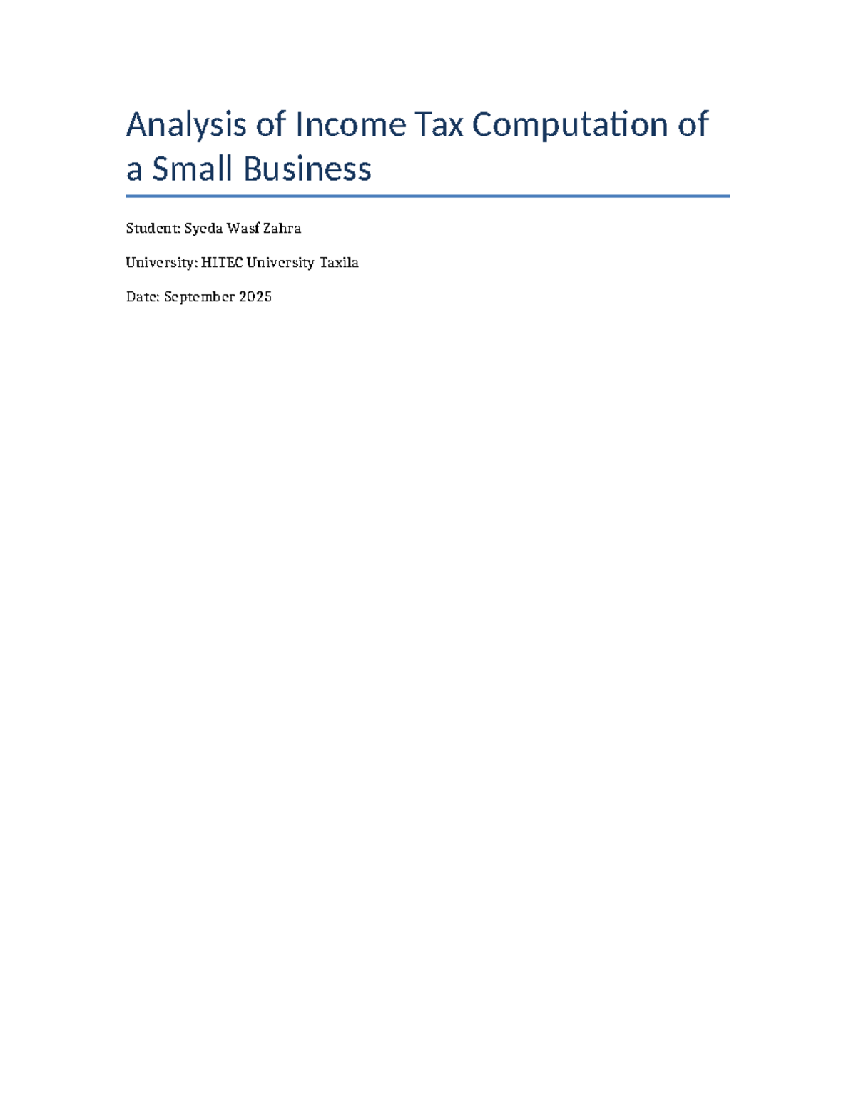 Income Tax Computation Analysis for Small Business - HITEC University ...