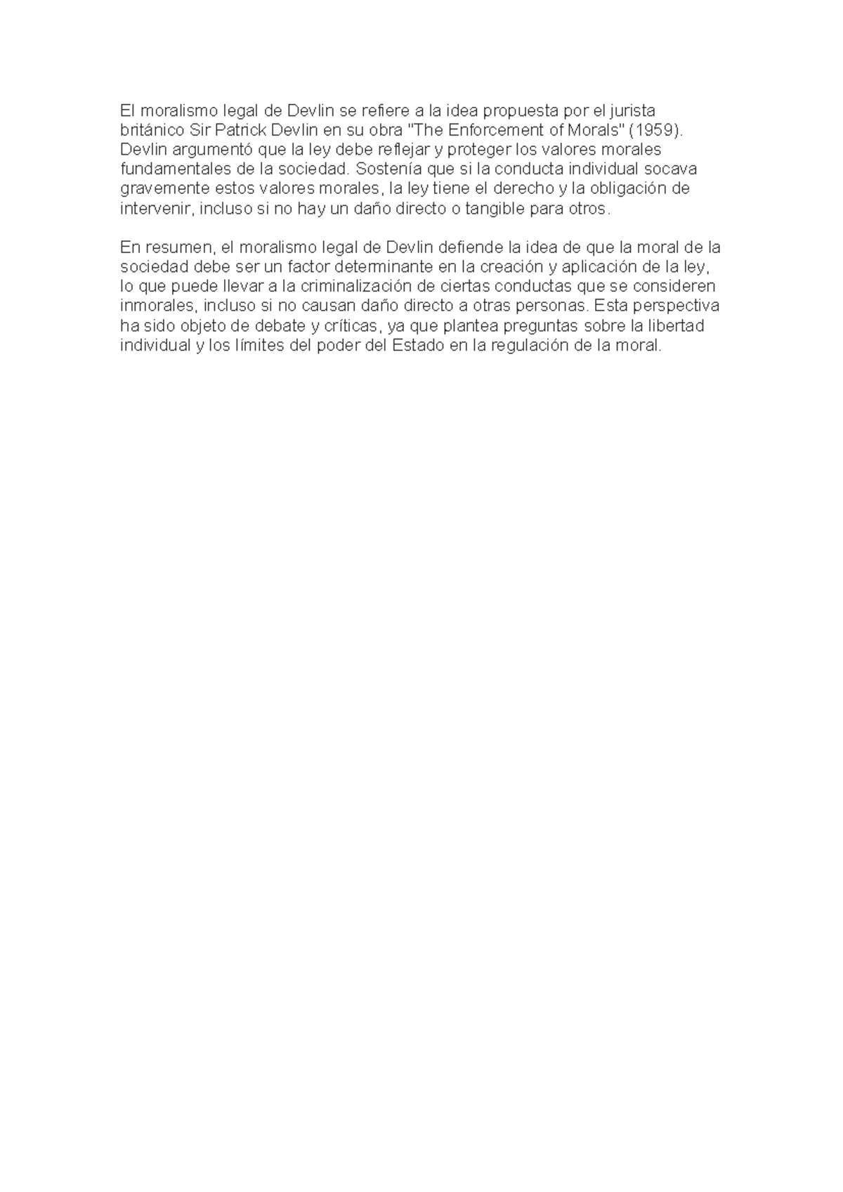 El moralismo legal de Devlin: Reflexiones y Críticas sobre la Moralidad ...