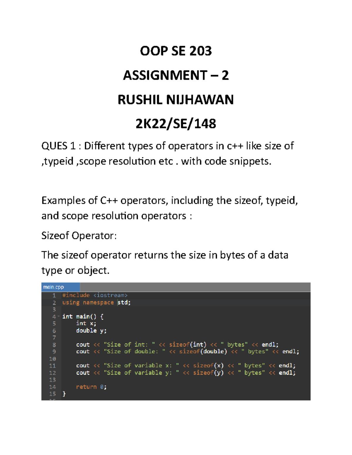 OOP SE 203 ASSIGNMENT 2: Operators, Abstract Classes & Inheritance - Studocu