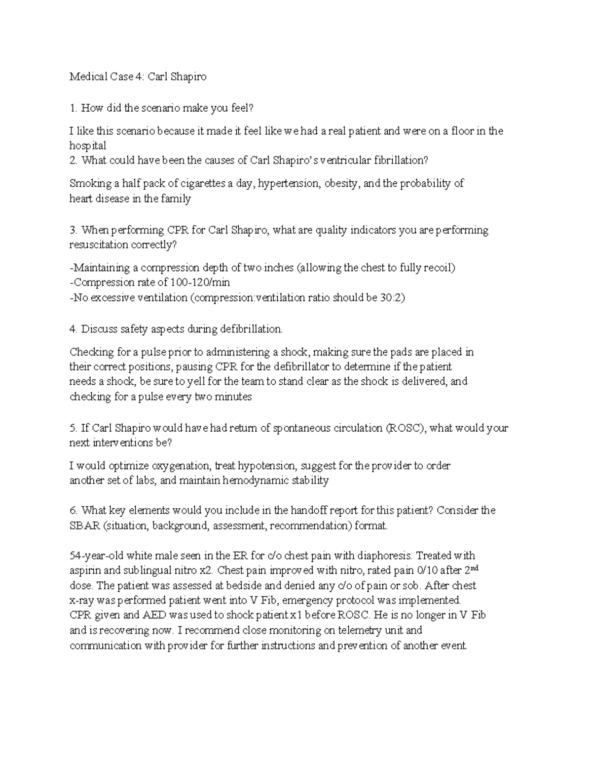 Medical Case Study 4: Carl Shapiro - CPR & Defibrillation Insights ...