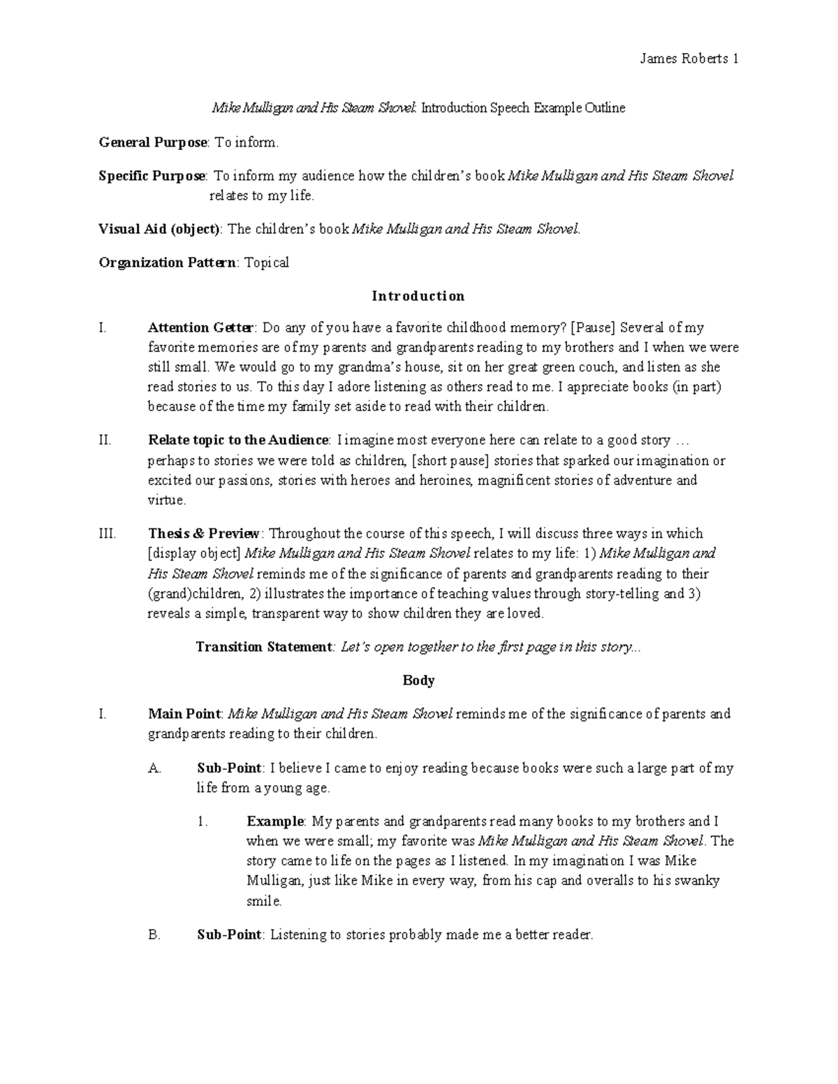 Self-Introduction Speech Outline: Mike Mulligan and His Steam Shovel ...