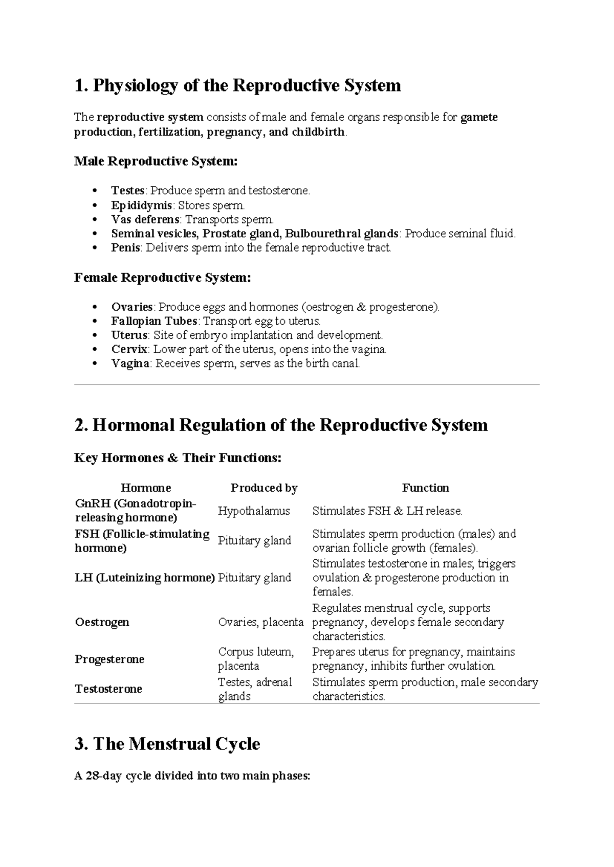 Reproductive System Notes: Physiology & Hormonal Regulation - Studocu