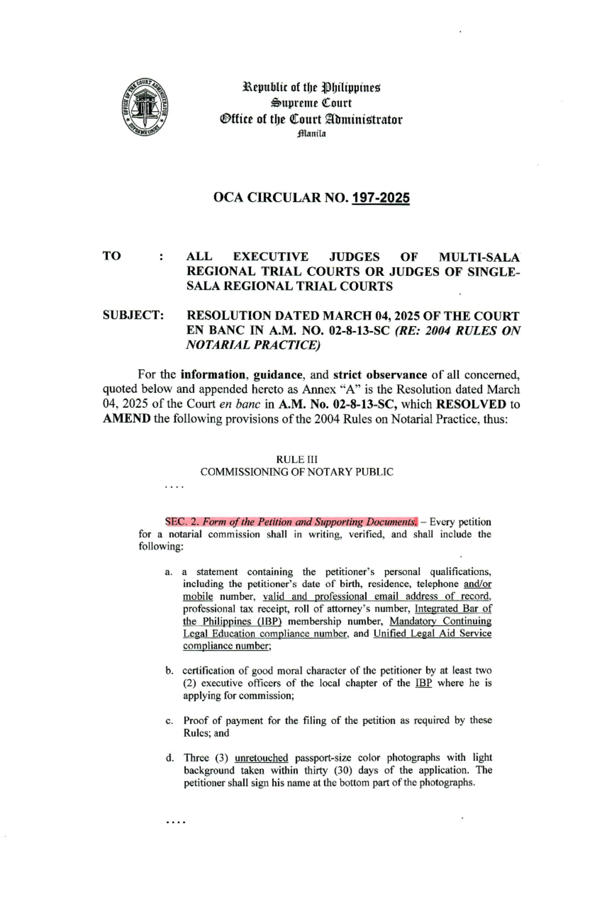 OCA Circular No. 2025-01: Amendments to Notarial Practice Rules - Studocu