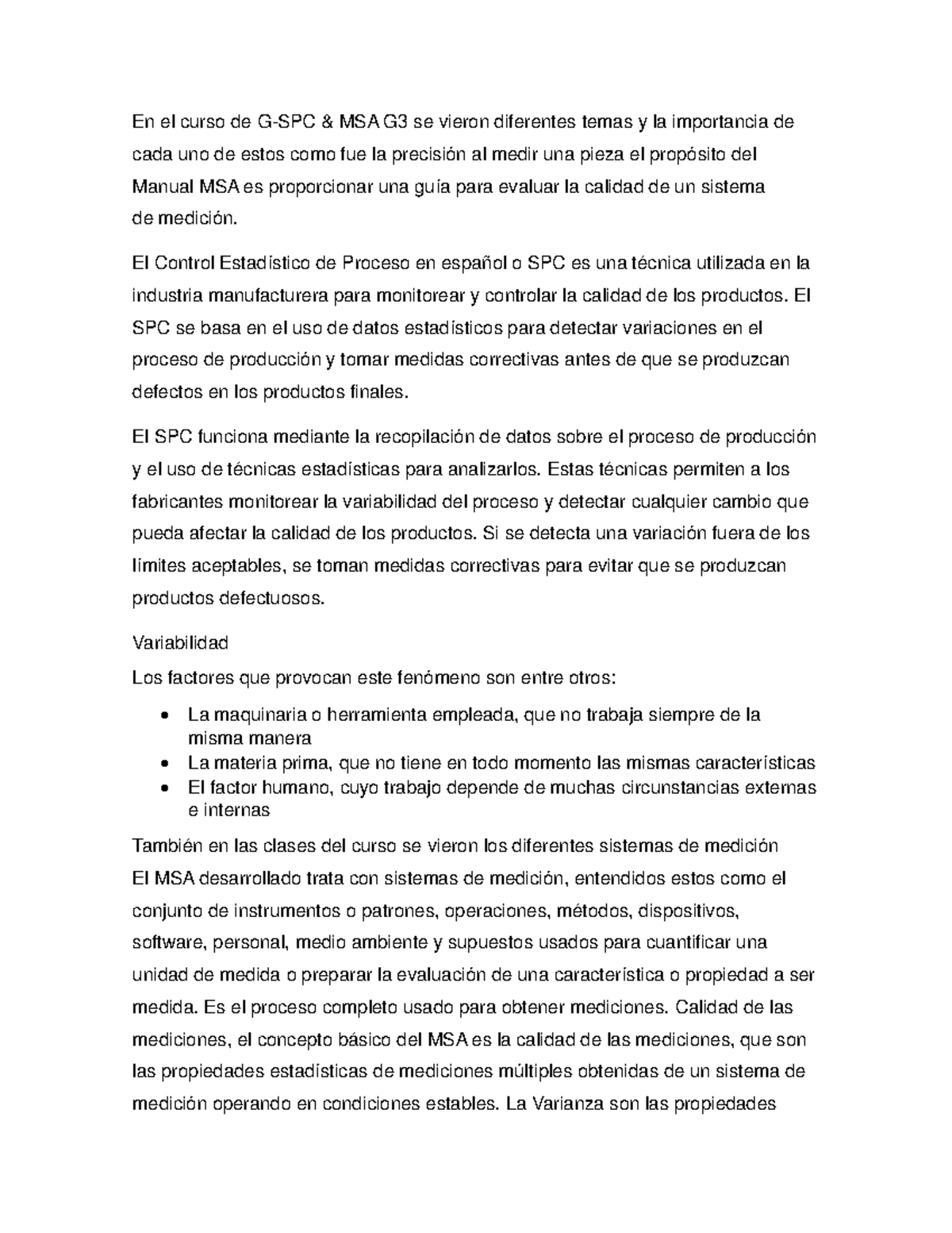 Resumen de SPC y MSA G3 - Tareas del Curso - Studocu
