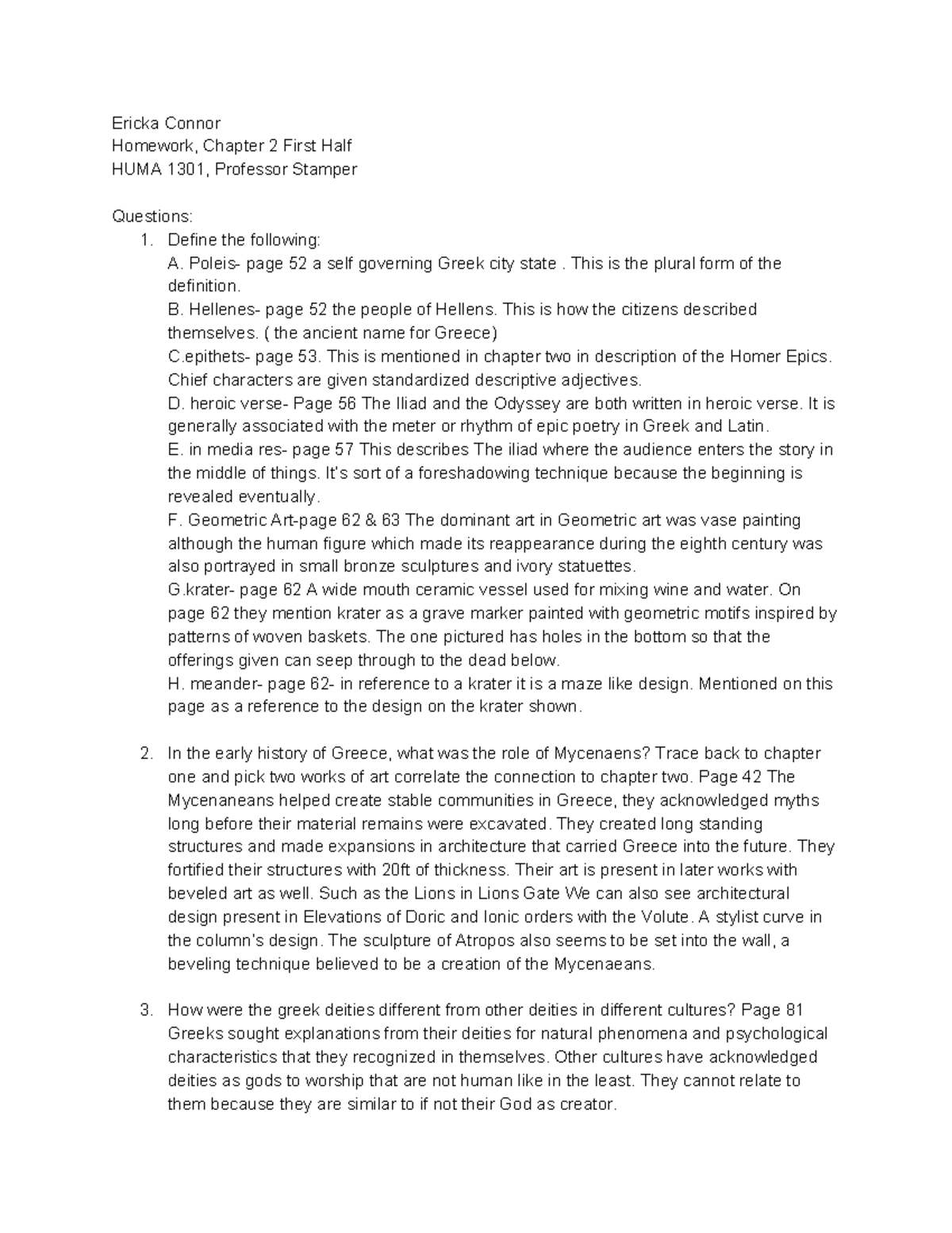 Chapter 2, part one - Assignment / Homework questions - Ericka Connor ...