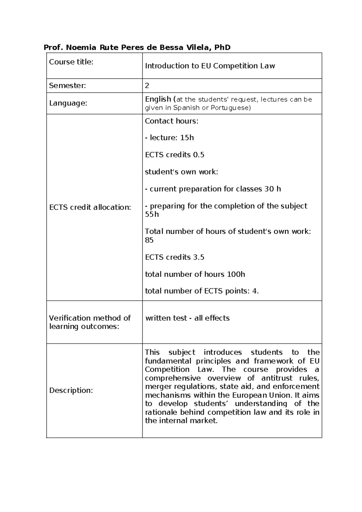 EU Competition Law Lecture Notes - Dr. Noemia Bessa Vilela 2 - Studocu