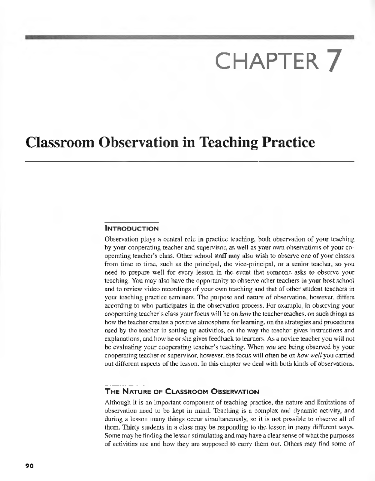 Classroom Observation in Teaching Practice Chapter 7 - CHAPTER 7 ...