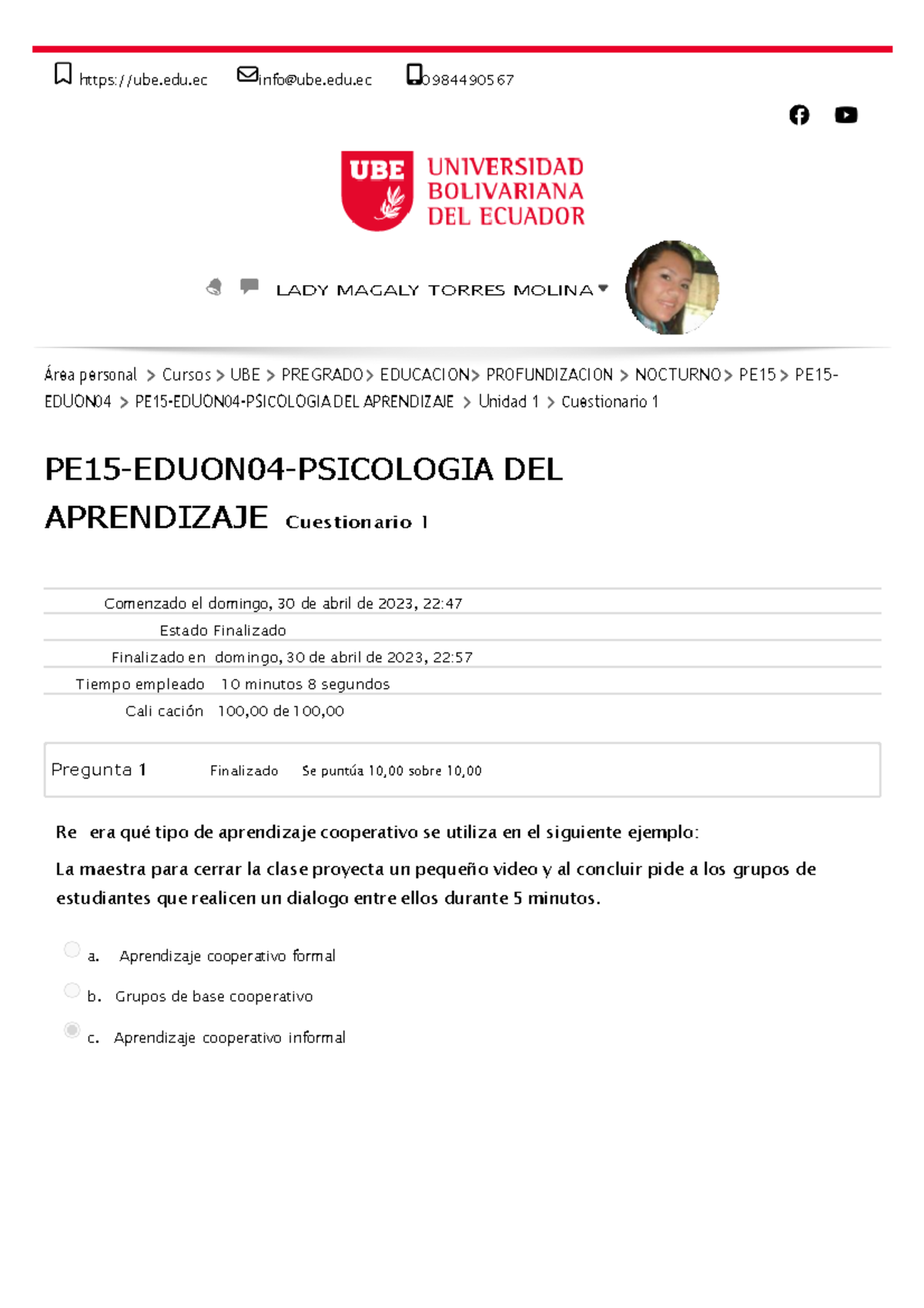Cuestionario de Evaluación en Psicología - PE15-EDUON04 - Studocu