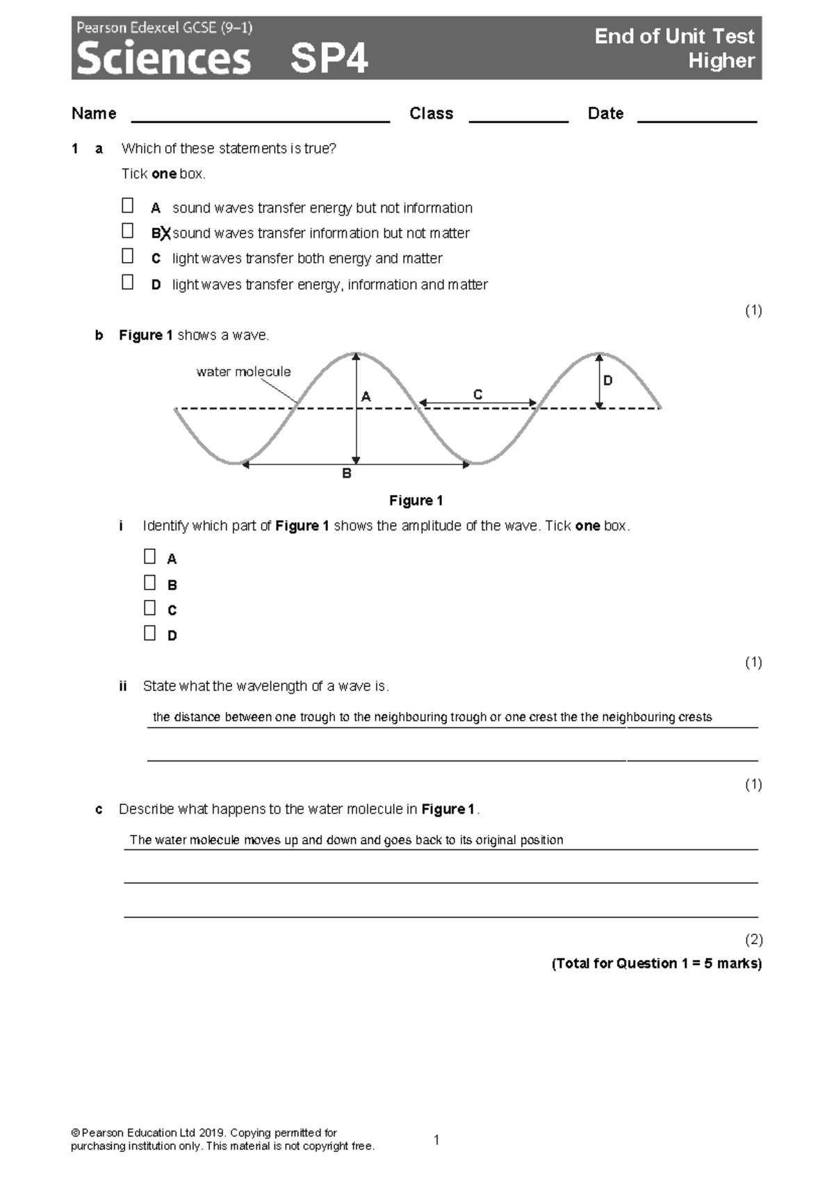 End of Unit Test SP4 Higher: Waves and Sound Concepts - Studocu
