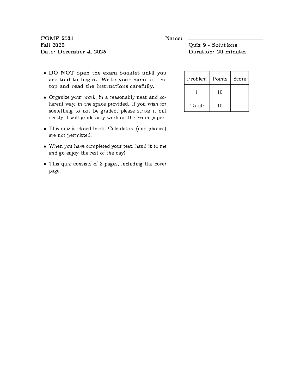 COMP 2531 Fall 2025 Quiz 9 Solutions and Assembly Code - Studocu