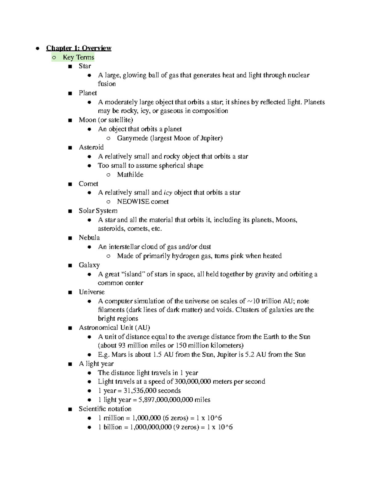 ASTR 100 - Comprehensive Lecture and Reading Notes Overview - Studocu