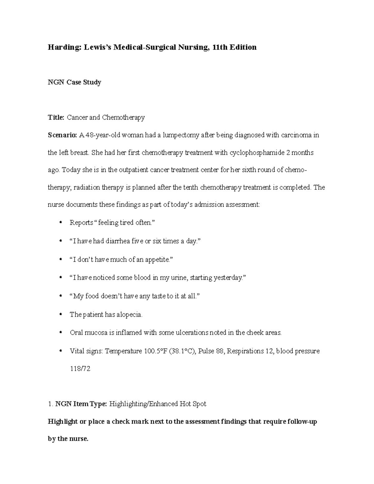NGN Case Study: Cancer & Chemotherapy Management - Week 1 Lecture - Studocu