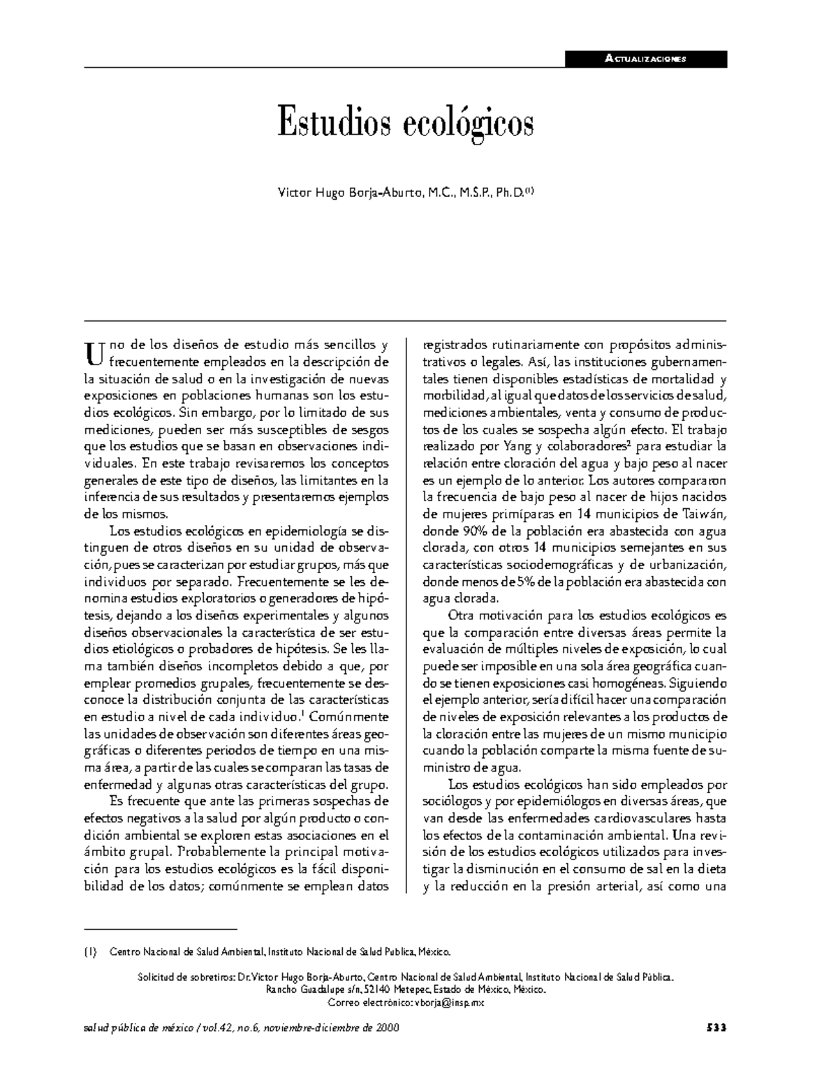 Estudios Ecológicos en Epidemiología: Apuntes y Actualizaciones - Studocu