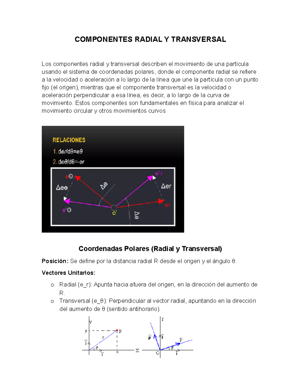 Componentes Radial y Transversal en Coordenadas Polares (Física) - Studocu