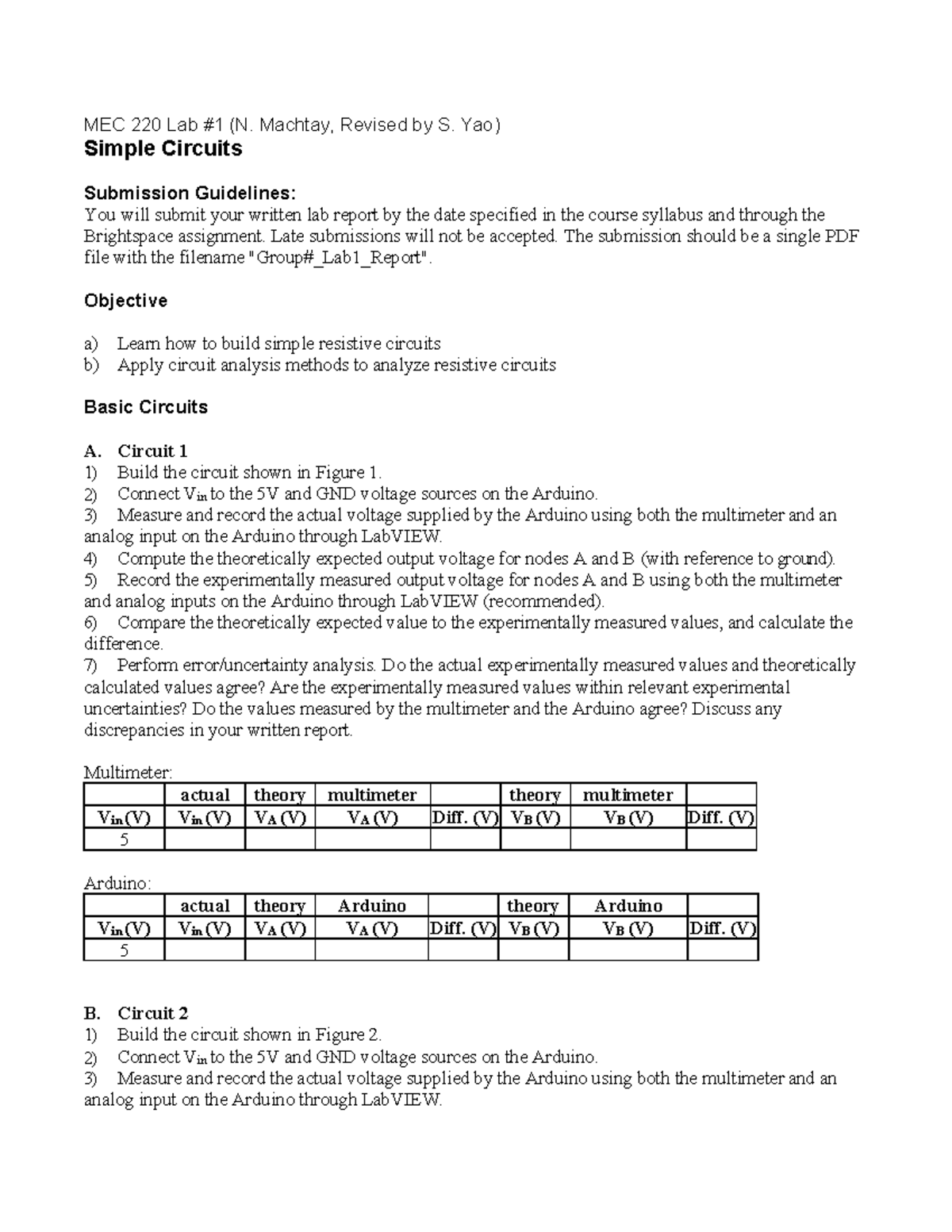 MEC220 Lab1 - lab1 - MEC 220 Lab #1 (N. Machtay, Revised by S. Yao ...