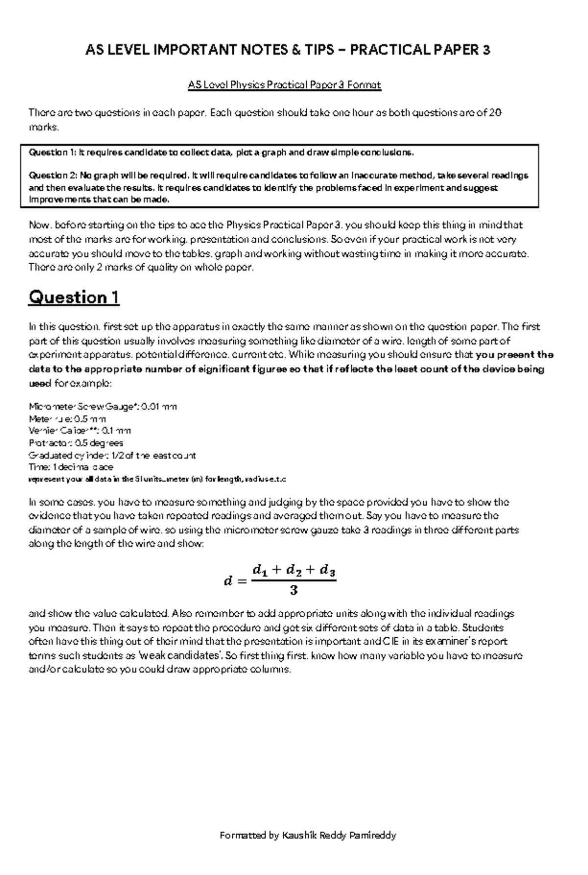 AS LEVEL NOTES & TIPS FOR PRACTICAL PAPER 3 (Physics) - Studocu