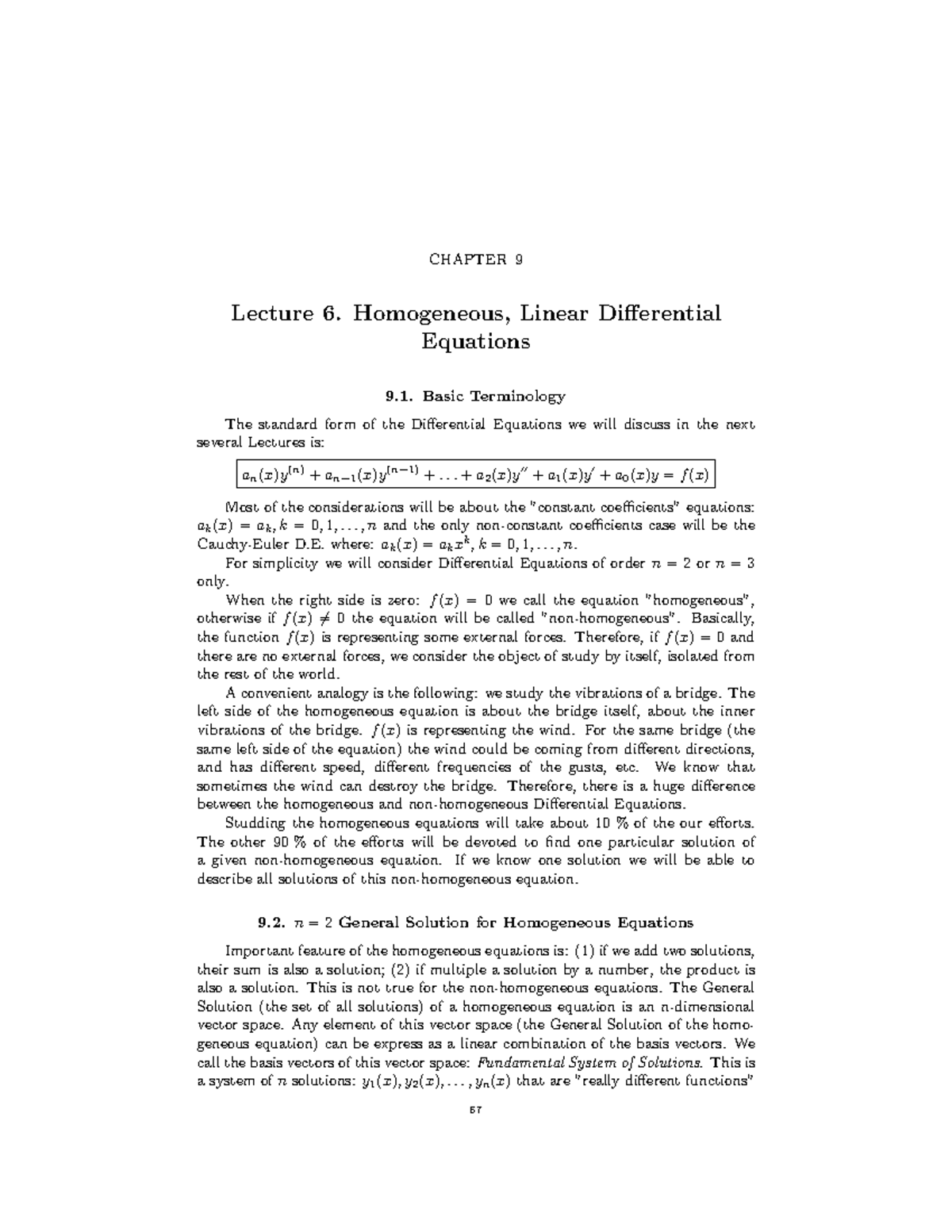 Test #2 Review: Homogeneous Linear Differential Equations - Studocu
