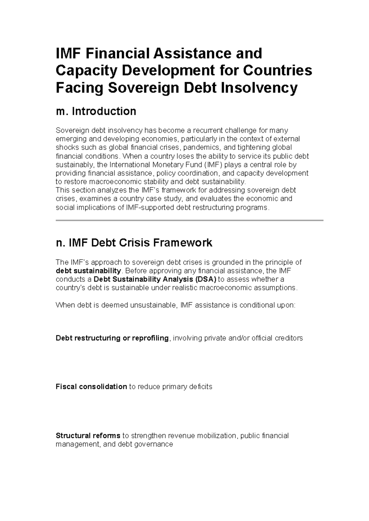 IMF Financial Assistance & Capacity Dev. in Sovereign Debt Crises - Studocu